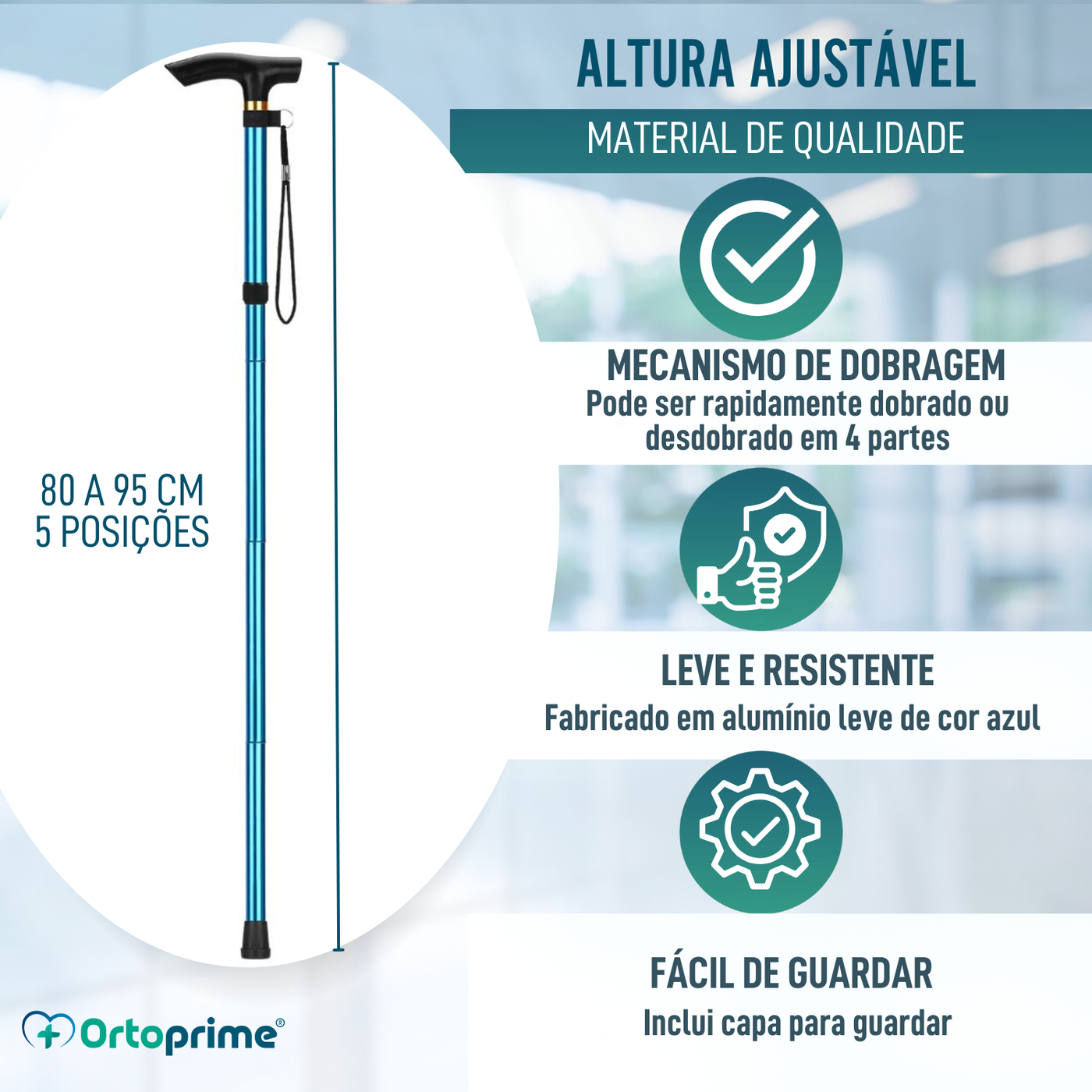 Bengala Dobrável e Extensível para Caminhar | Azul— OrtoPrime.pt