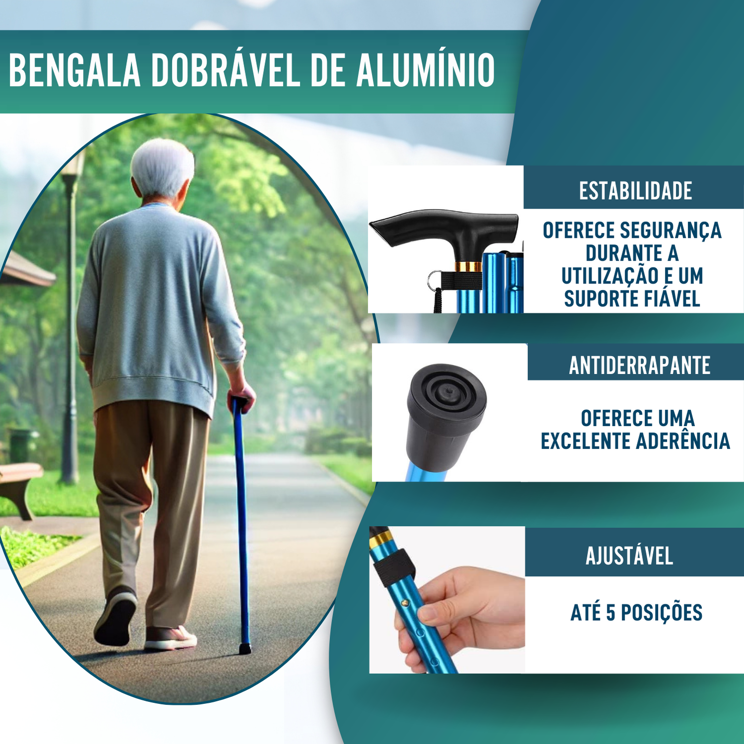 Bengala Dobrável e Extensível para Caminhar | Azul— OrtoPrime.pt