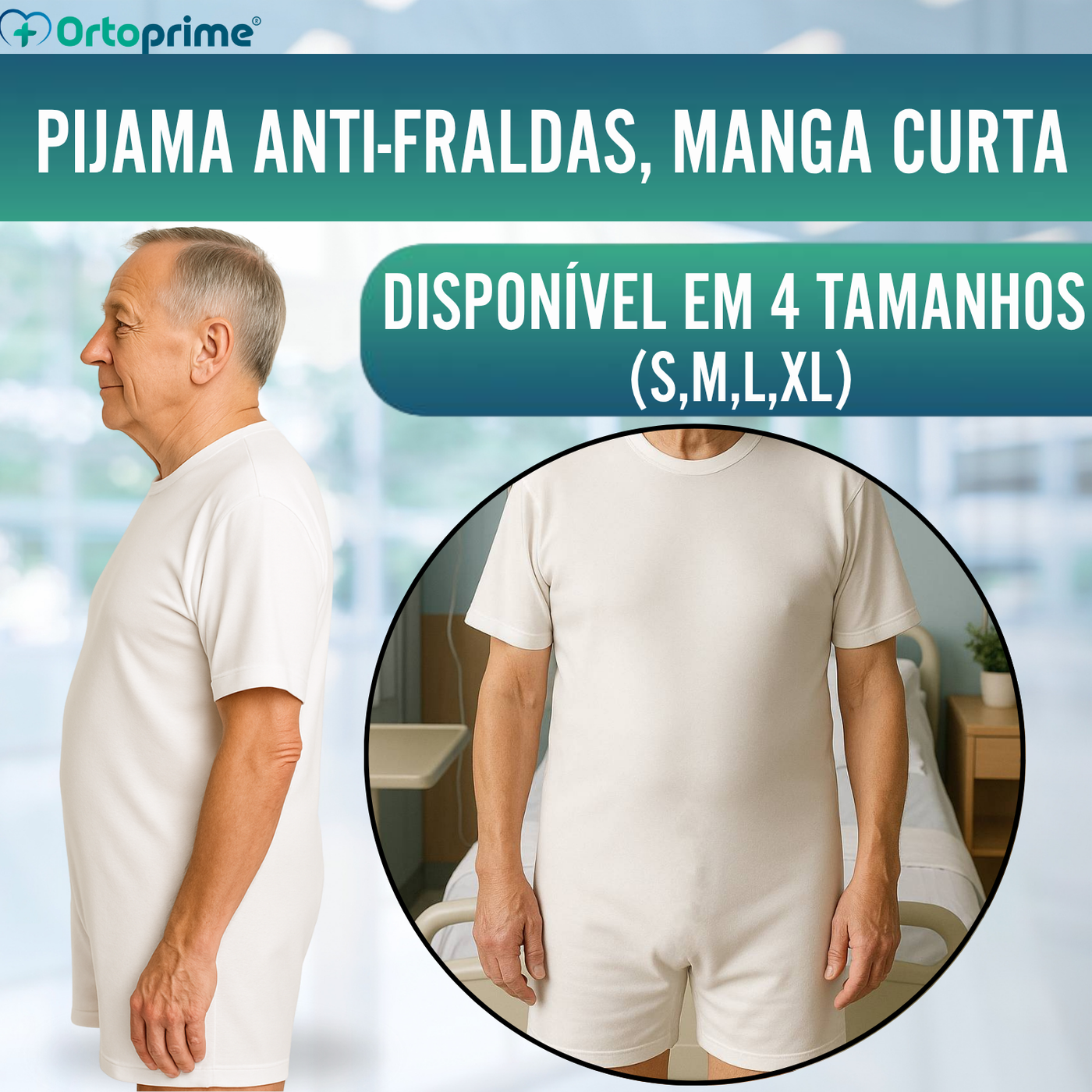 Pijama Anti-Incontinência Manga Curta Unissexo | Adultos— OrtoPrime.pt