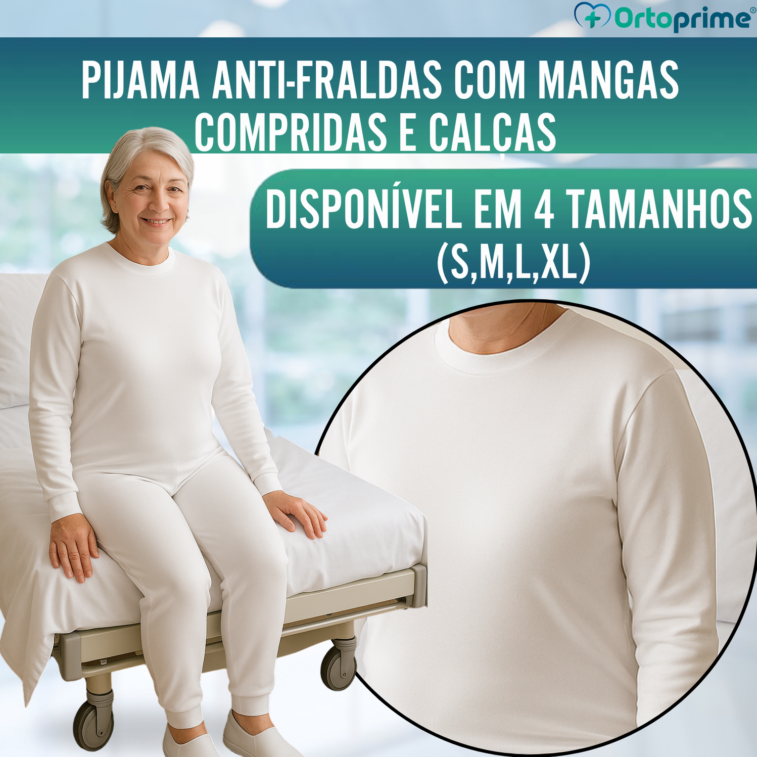 Pijama Anti-incontinência Manga Longa – Unissexo Duplo Fecho— OrtoPrime.pt